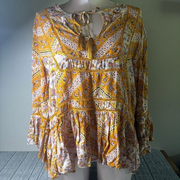 Jaase | Tops | Jaase Womens Medium Marigold Floral Boho Peasant Bell ...